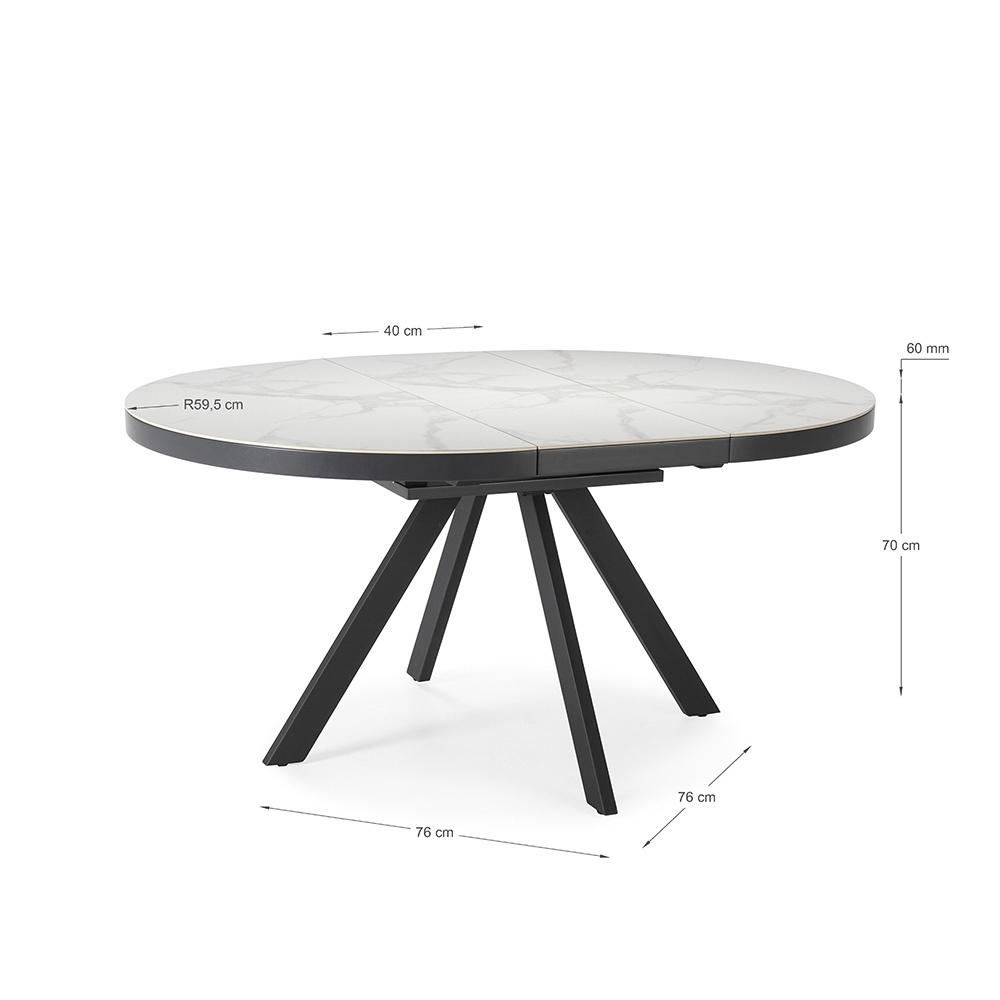 Masa dining extensibila alba/neagra din ceramica 120x120(160) cm Bela ...