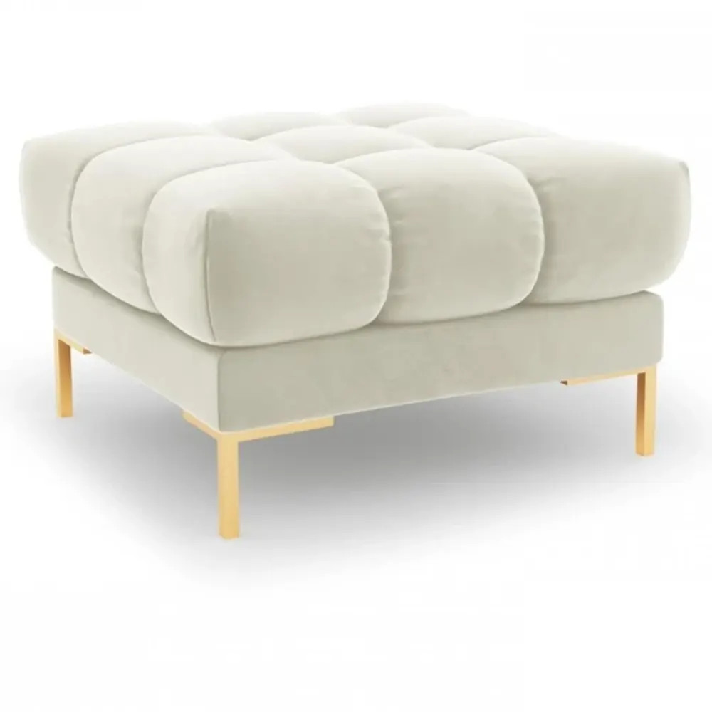 Taburet patrat bej/auriu din catifea si lemn 60x60 cm Maraia Besolux ...