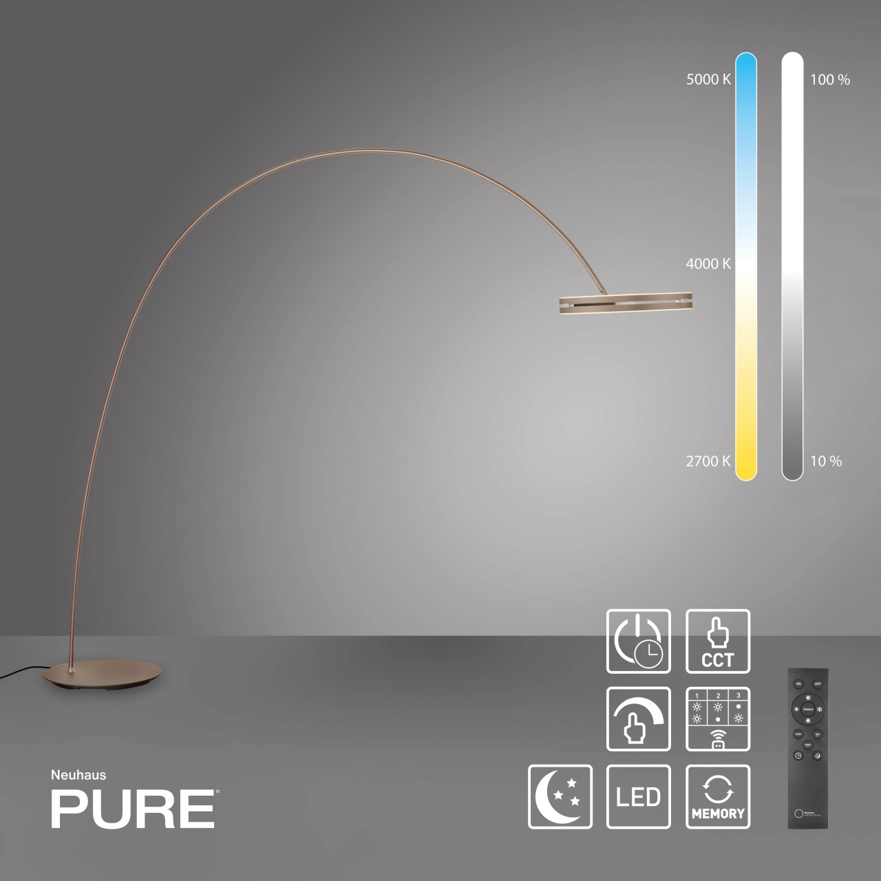 Lampadar maro bronz din metal cu 2 becuri 242 cm PURE Loop-Bow Zuma ...