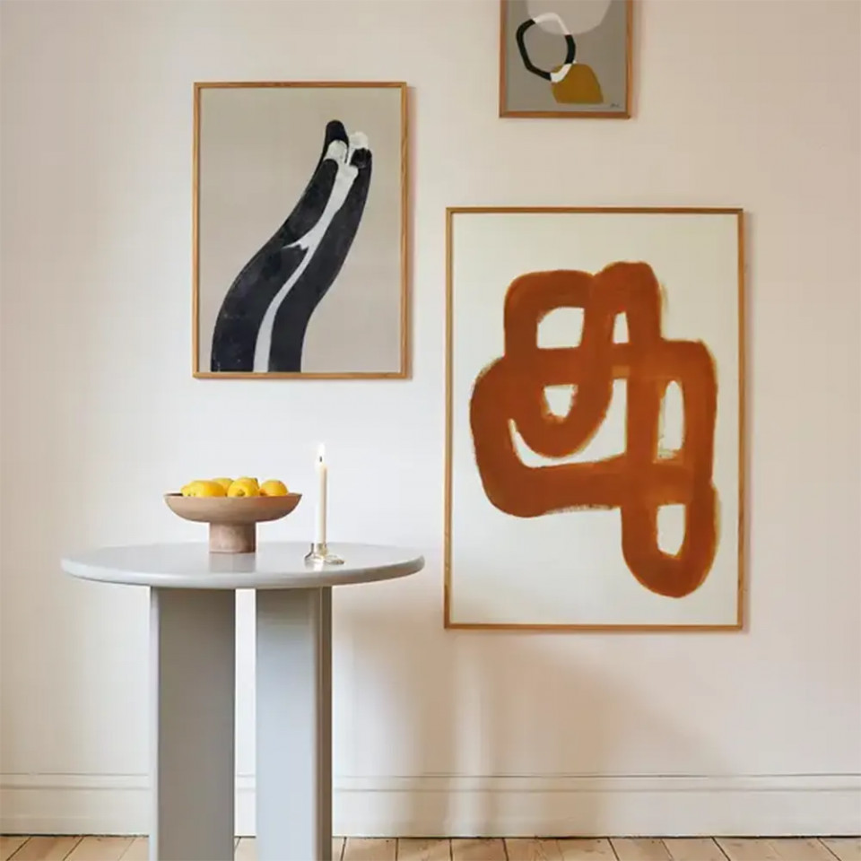 Tablou cu rama din lemn de stejar 50x70 cm Orange Brush Paper ...