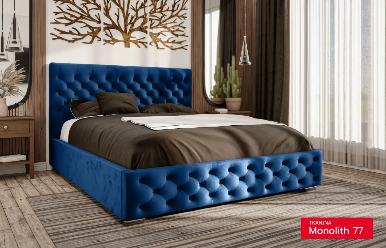 Pat albastru inchis din textil 180x200 cm Pikolo FURPOL | The Home.ro