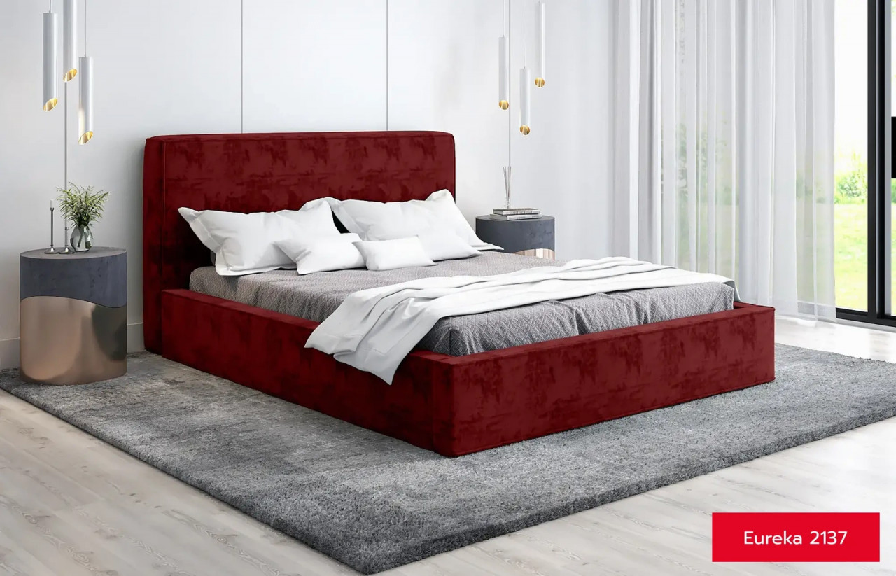 Pat rosu inchis din catifea 160x200 cm Totti Eureka FURPOL | The Home.ro