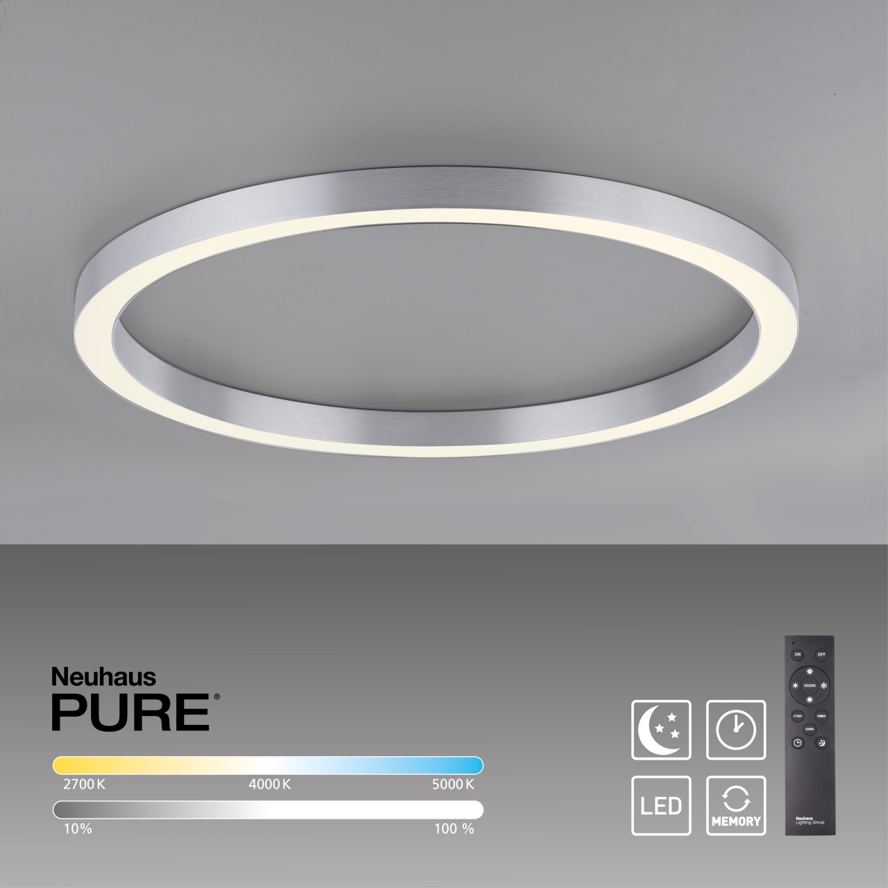 Plafoniera argintie din metal Pure Lines Round Zuma Line | The Home.ro