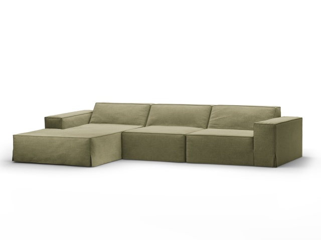 Canapea modulara cu colt verde deschis din textil pentru 4 persoane ...