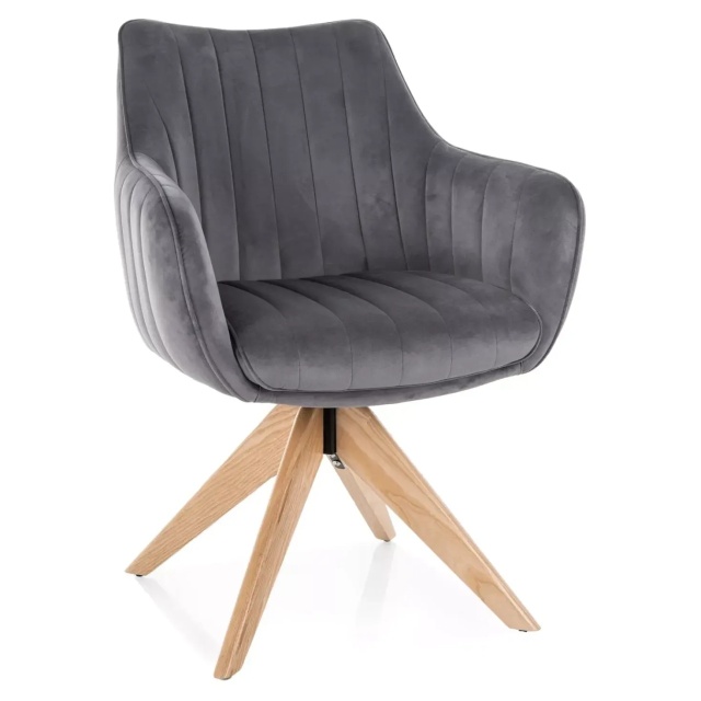 Scaun dining rotativ gri din catifea Azalia Oak The Home Collection ...