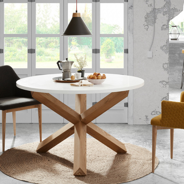 Masa dining alba din lemn 120 cm Lotus Kave Home | The Home.ro