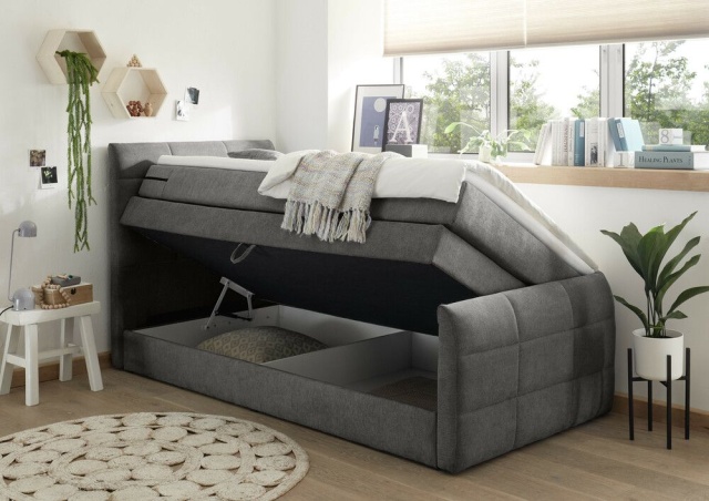 Pat gri piatra din textil 120x200 cm Kuba Comfort The Home Collection ...