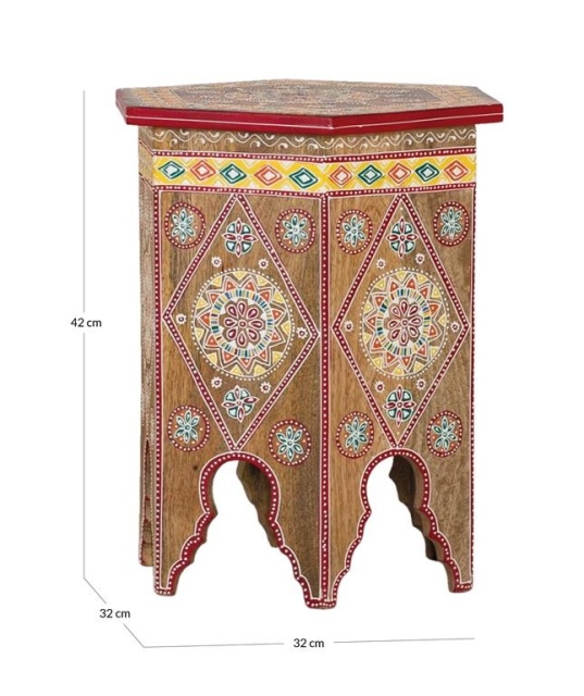 Taburet hexagonal multicolor din lemn Decorated Giner y Colomer | The ...
