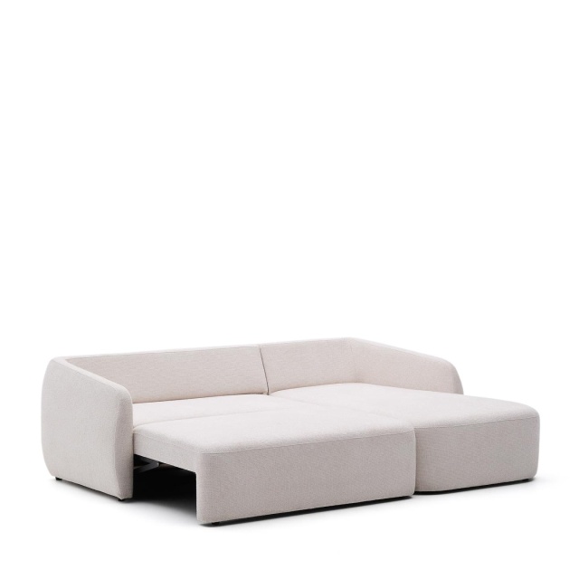 Canapea cu colt extensibila ecru din textil pentru 3 persoane Laira ...