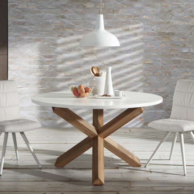 Masa dining alba din lemn 120 cm Lotus Kave Home | The Home.ro